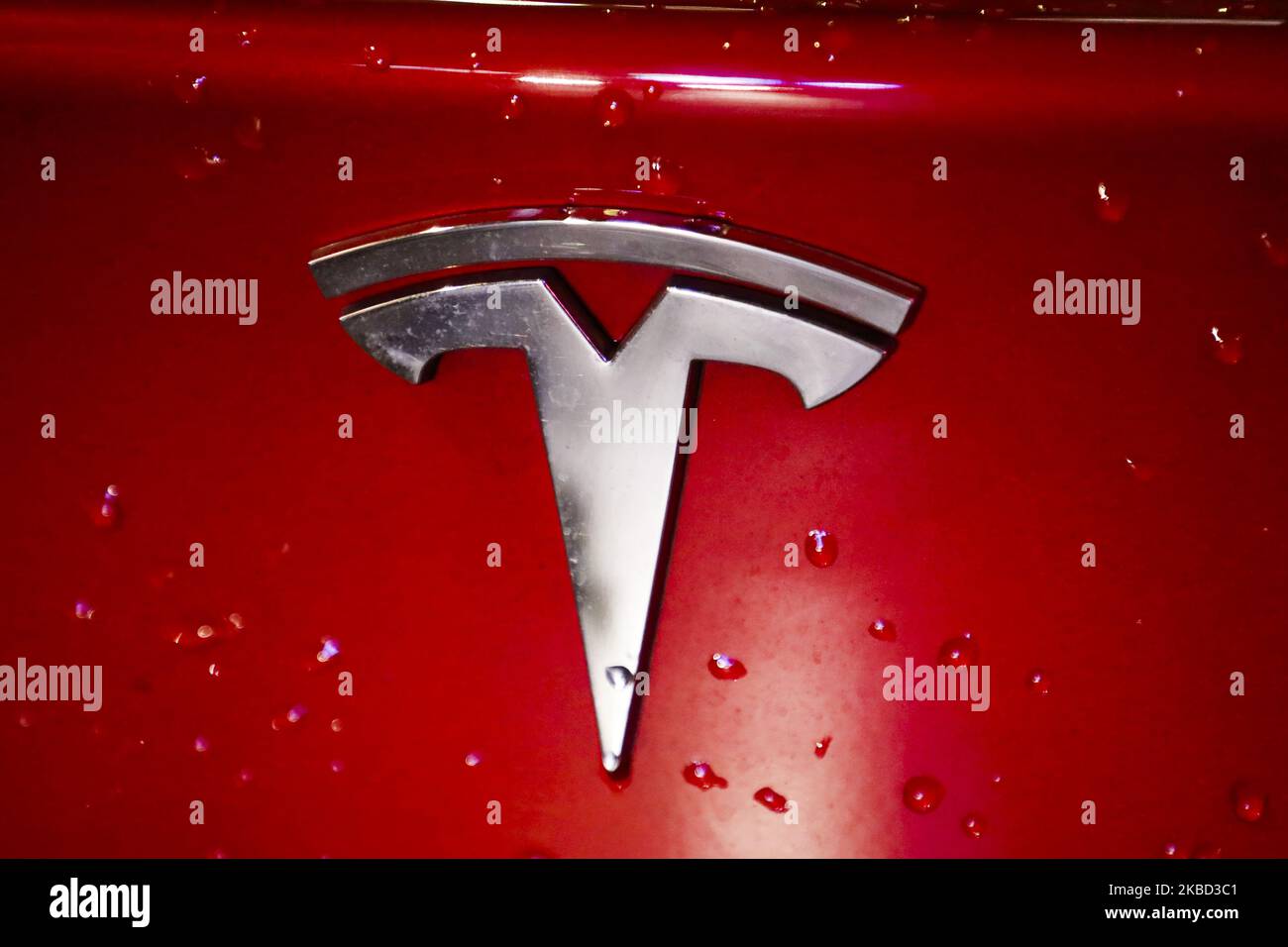 Logo of Tesla car is pictured in the street of London, United Kingdom ...