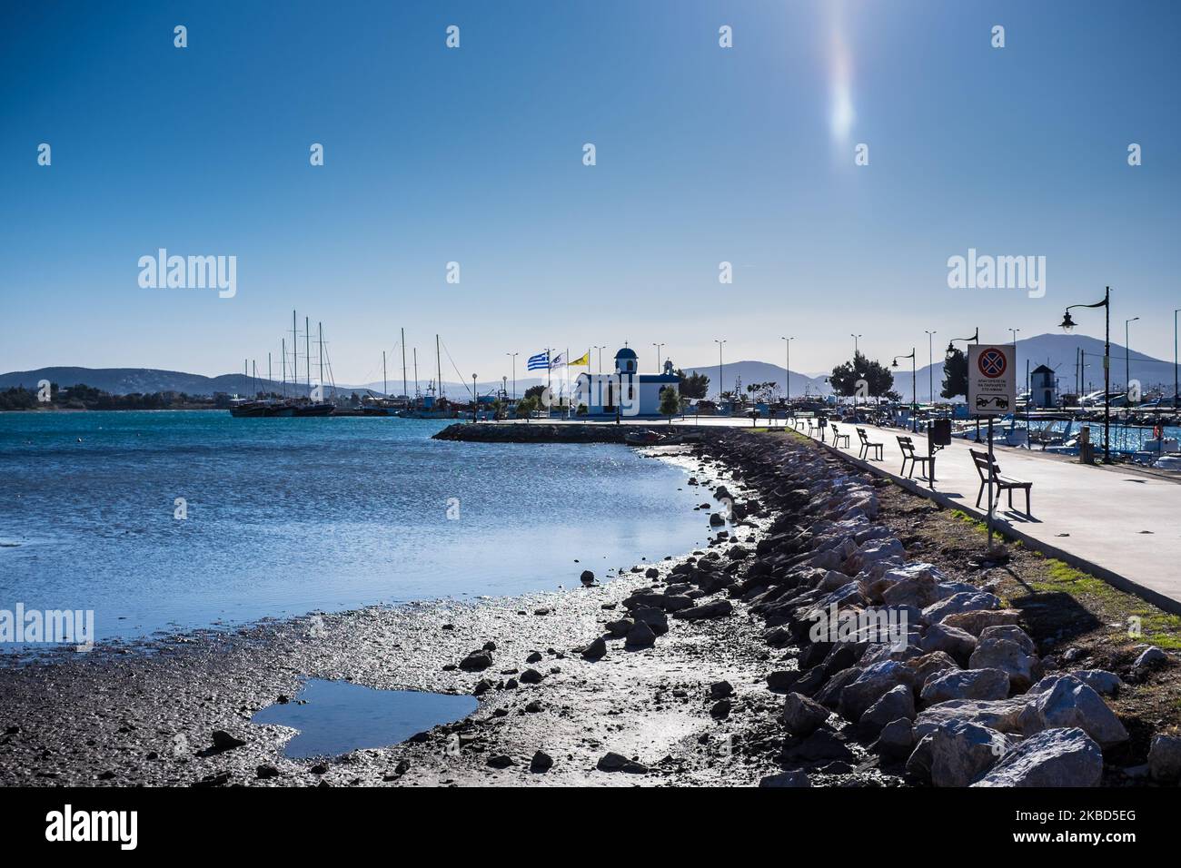 Panoramic view of the bay of the port of Nea Artaki on December 1, 2019 ...