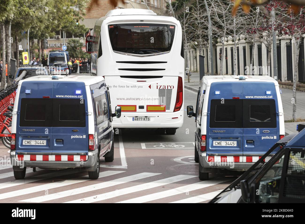 Real Madrid bus arriving at the Reina Sofia Hotel during La Liga match ...