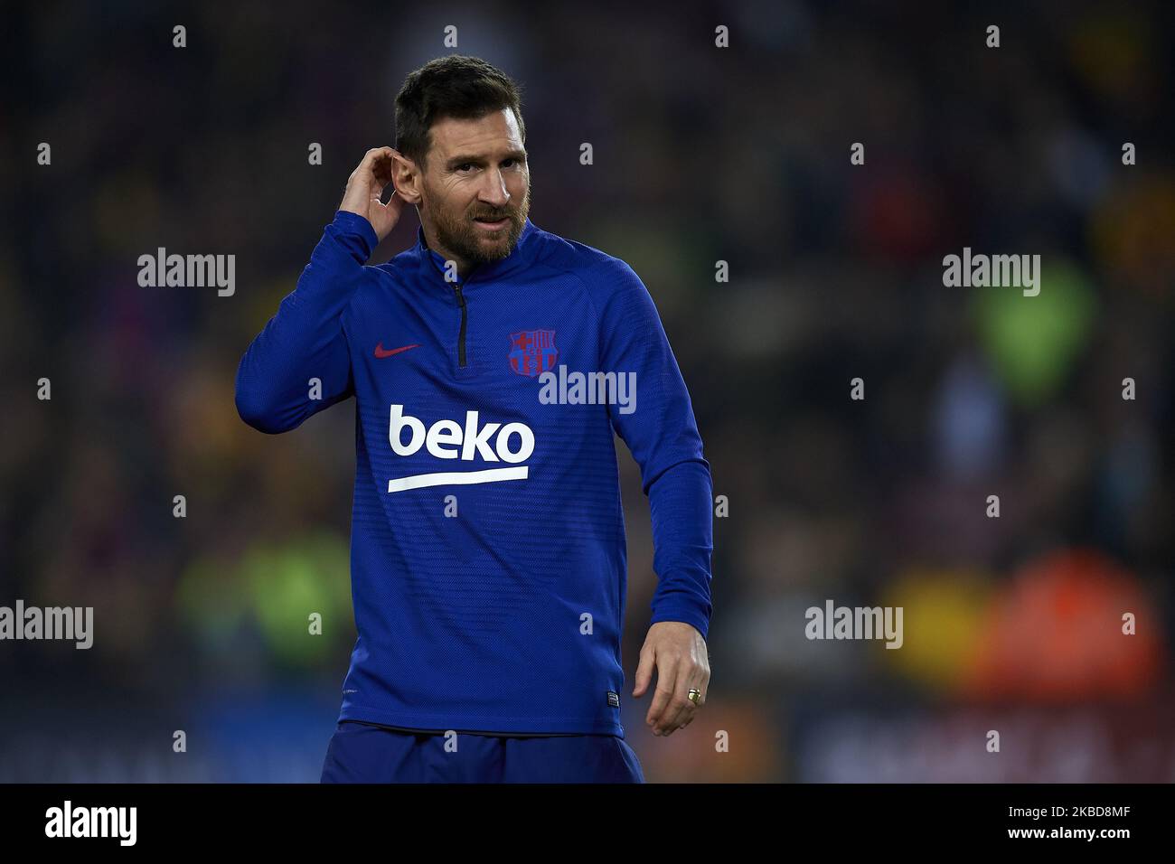 Lionel Messi of Barcelona during the warm-up before the Liga match ...