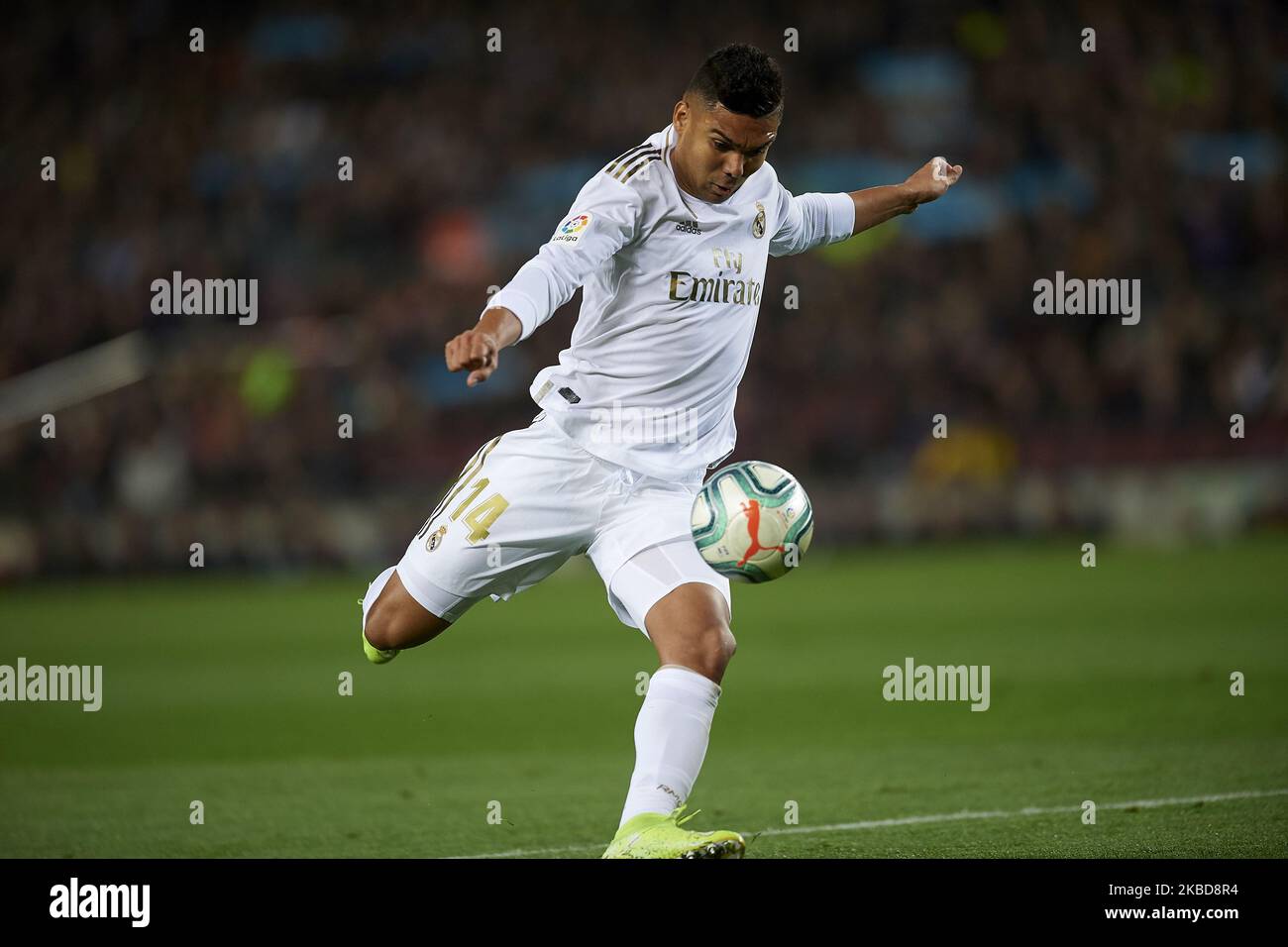 Casemiro of Real Madrid shooting to goal during the Liga match between ...
