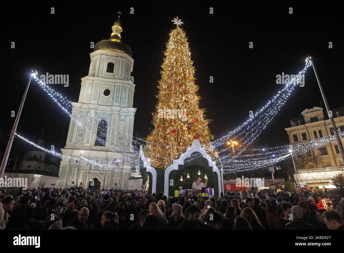 The main Christmas Tree of Ukraine lit up at St. Sophia's Square, in ...