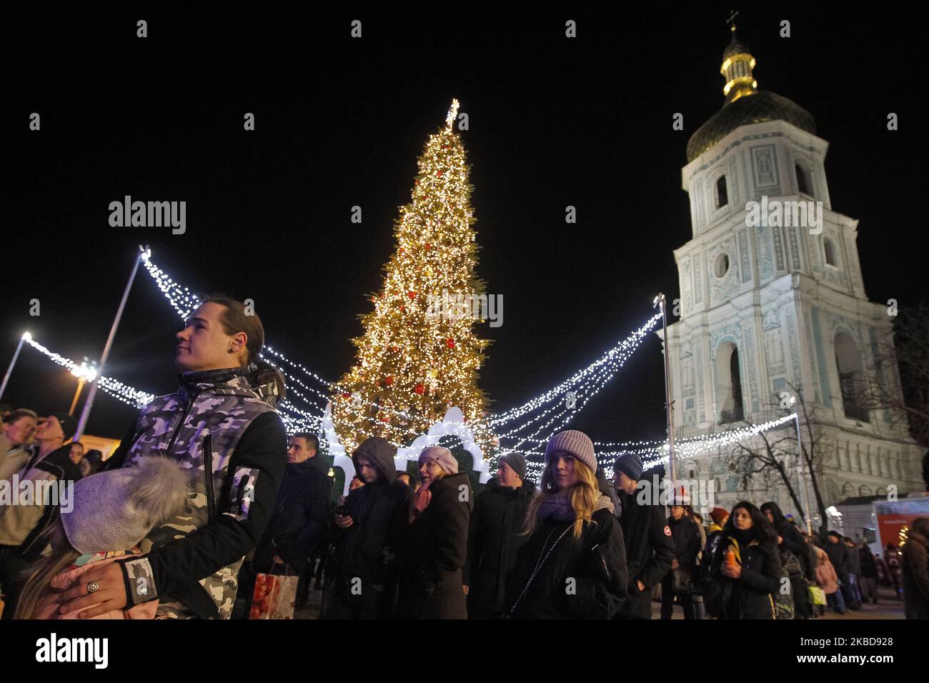 The main Christmas Tree of Ukraine lit up at St. Sophia's Square, in ...