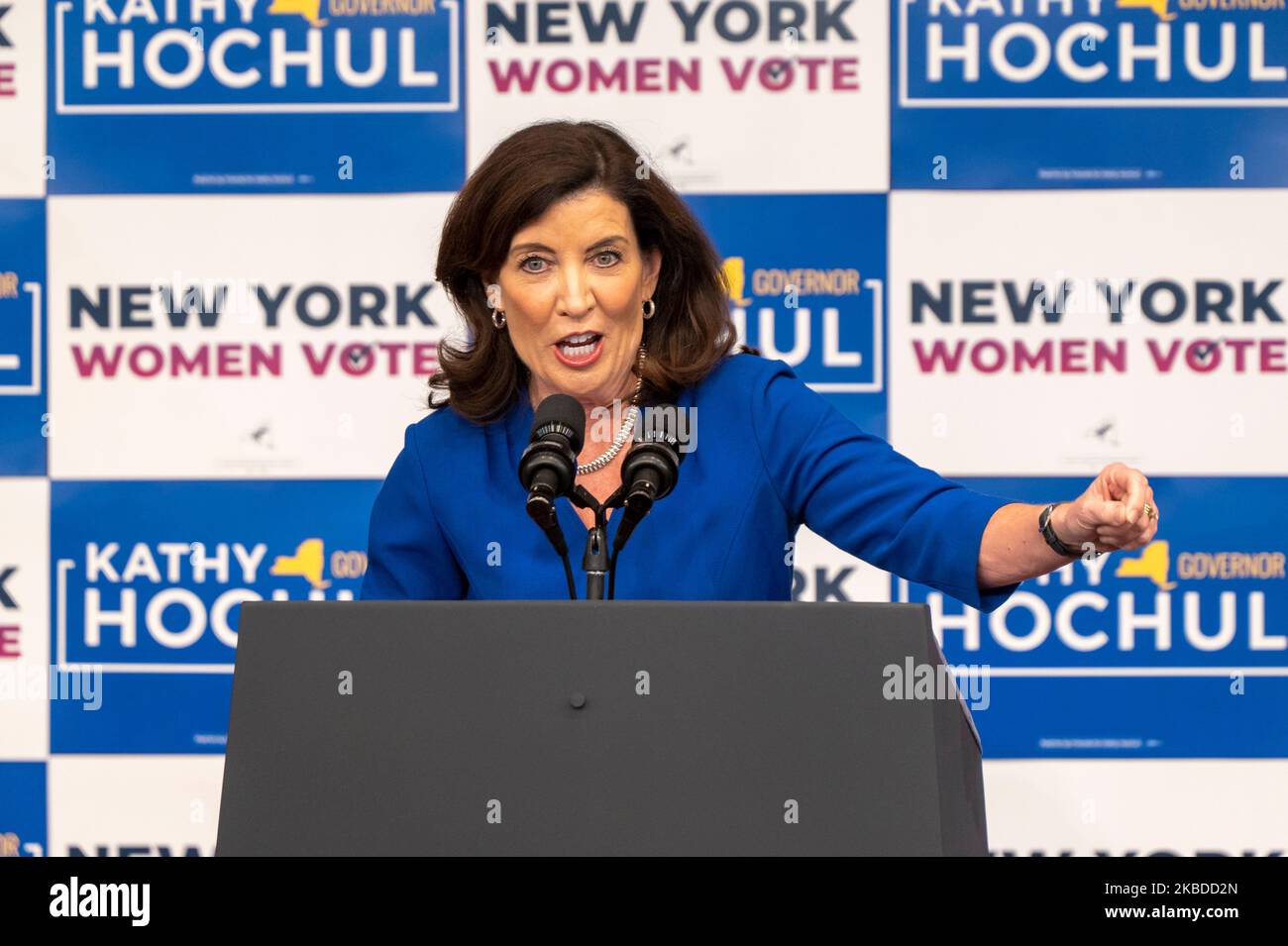 NEW YORK, NEW YORK - NOVEMBER 03: New York Governor Kathy Hochul speaks ...