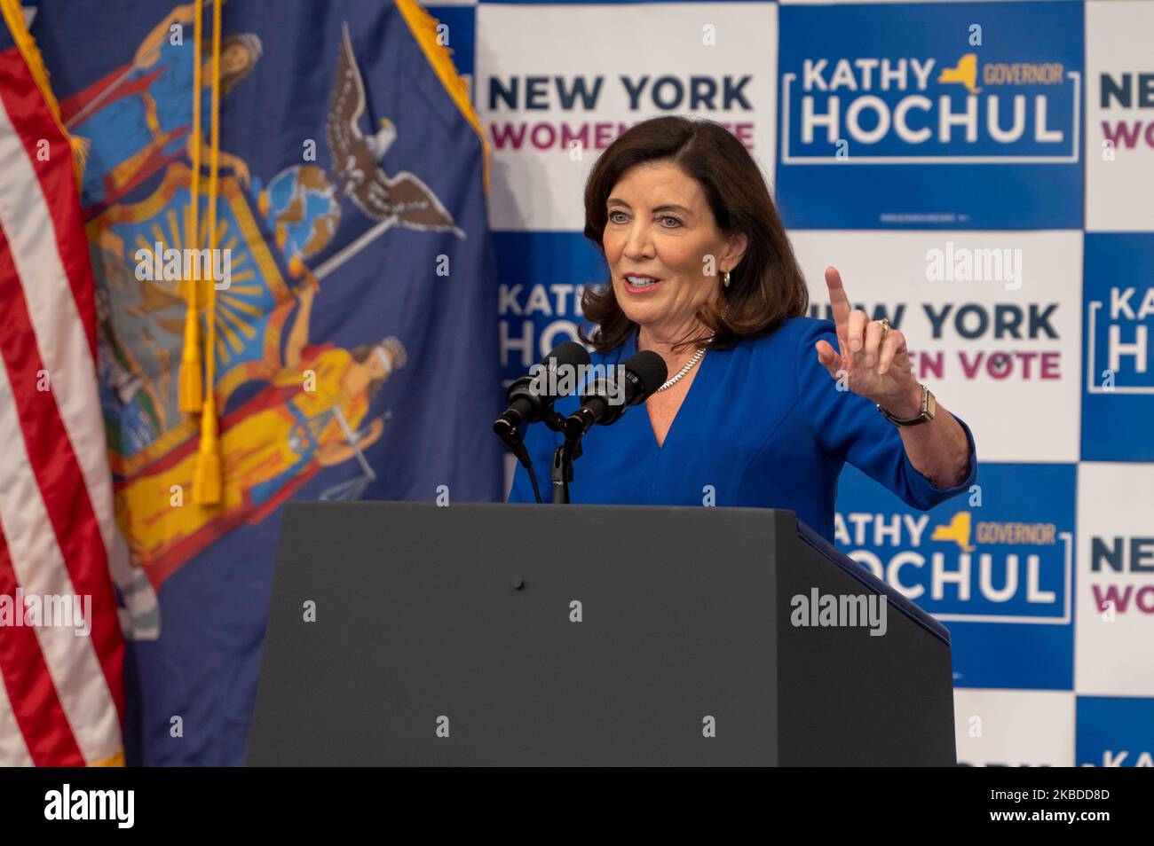 NEW YORK, NEW YORK - NOVEMBER 03: New York Governor Kathy Hochul speaks ...