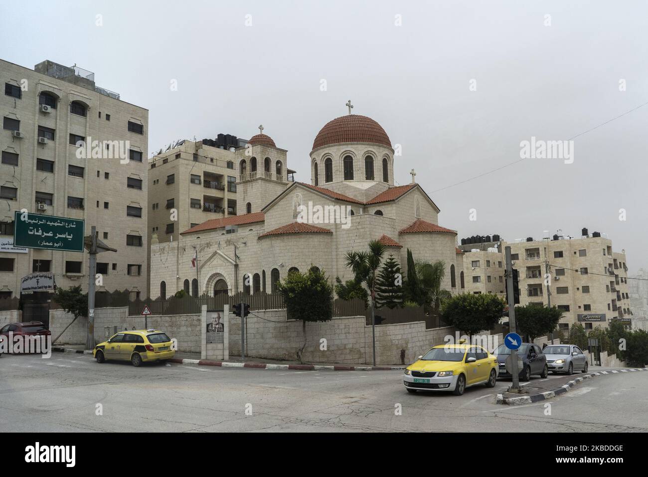 View of one of the few Christian churches in Nablus, which is a city in ...