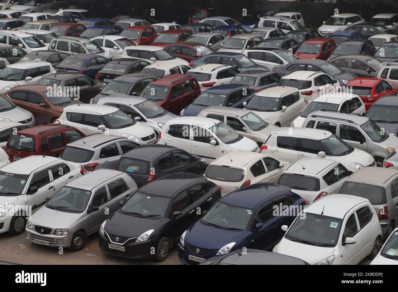 Cars are seen at a parking area in New Delhi India on 23 December 2019 ...