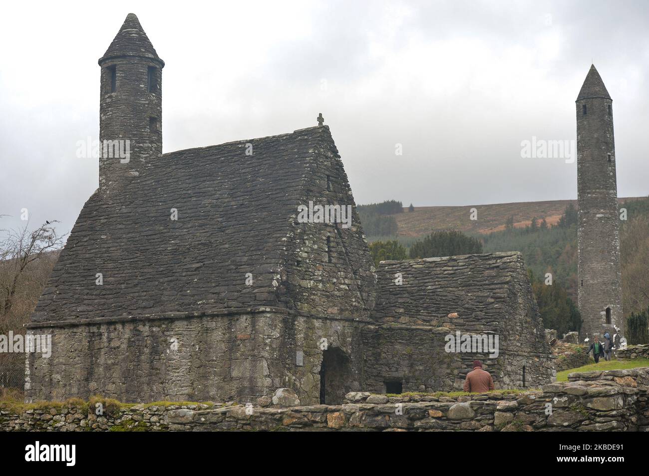 A general view of an Early Medieval monastic settlement in Glendalough ...