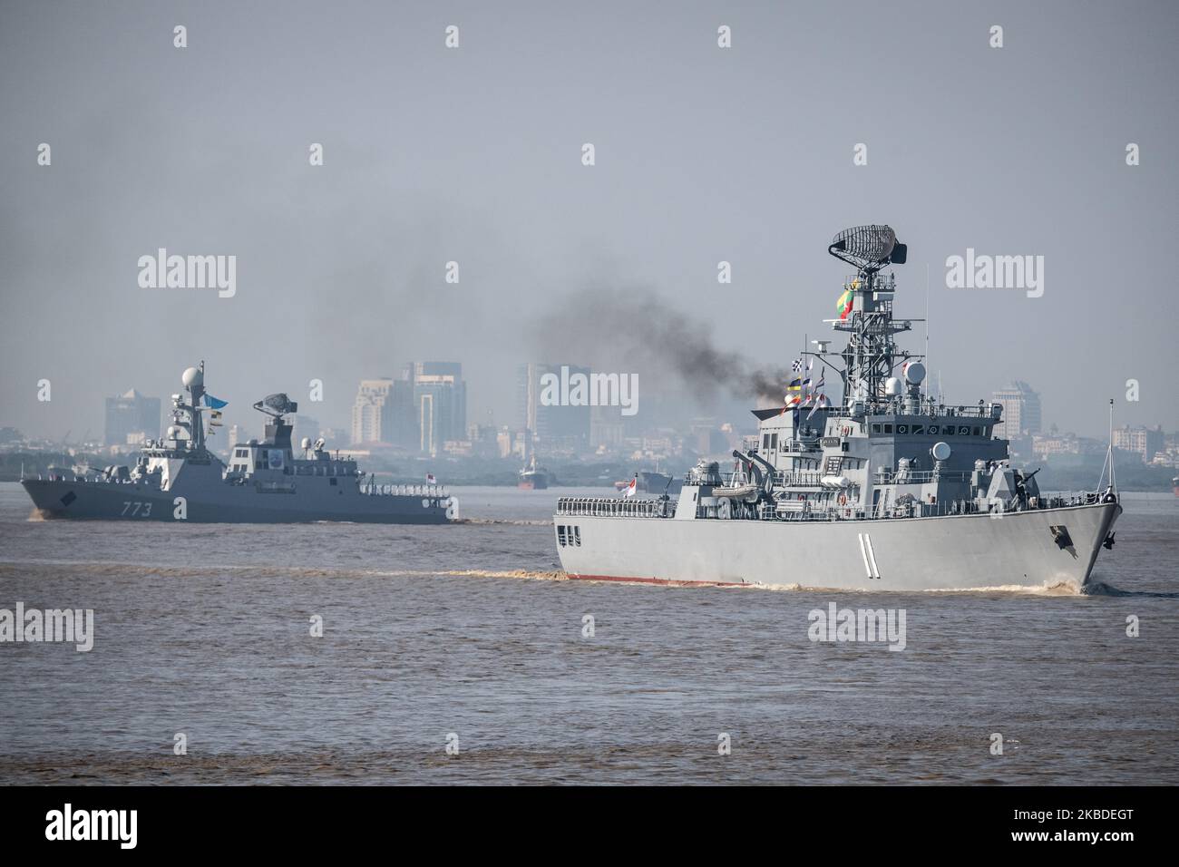 The general view of Myanmar Navy warships during a ceremony to mark the ...