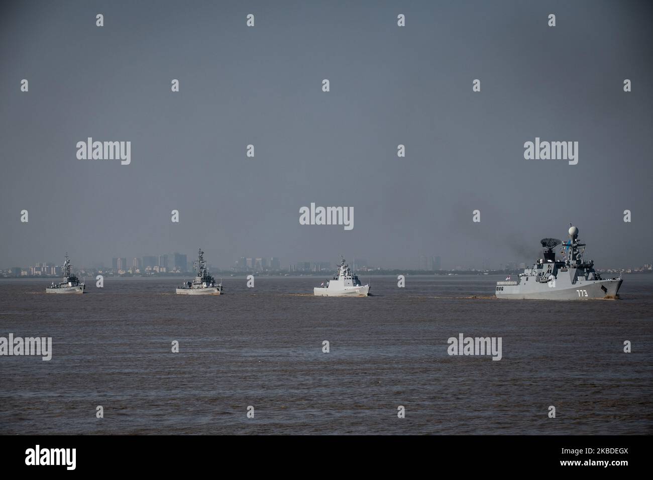 The general view of Myanmar Navy warships during a ceremony to mark the ...