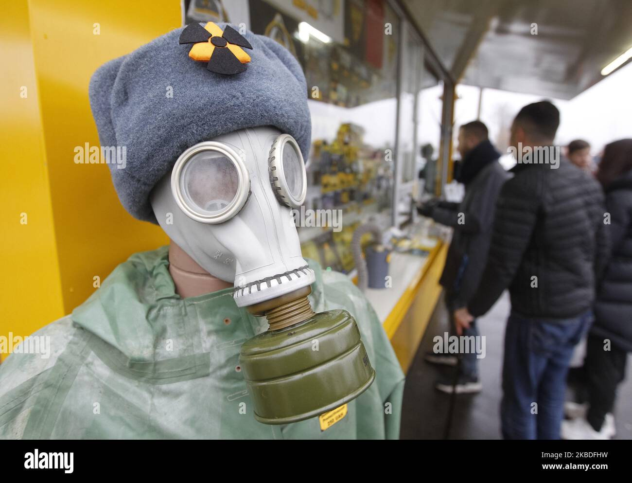 Visitors stand next to a souvenir shop on the Dytyatky checkpoint in ...