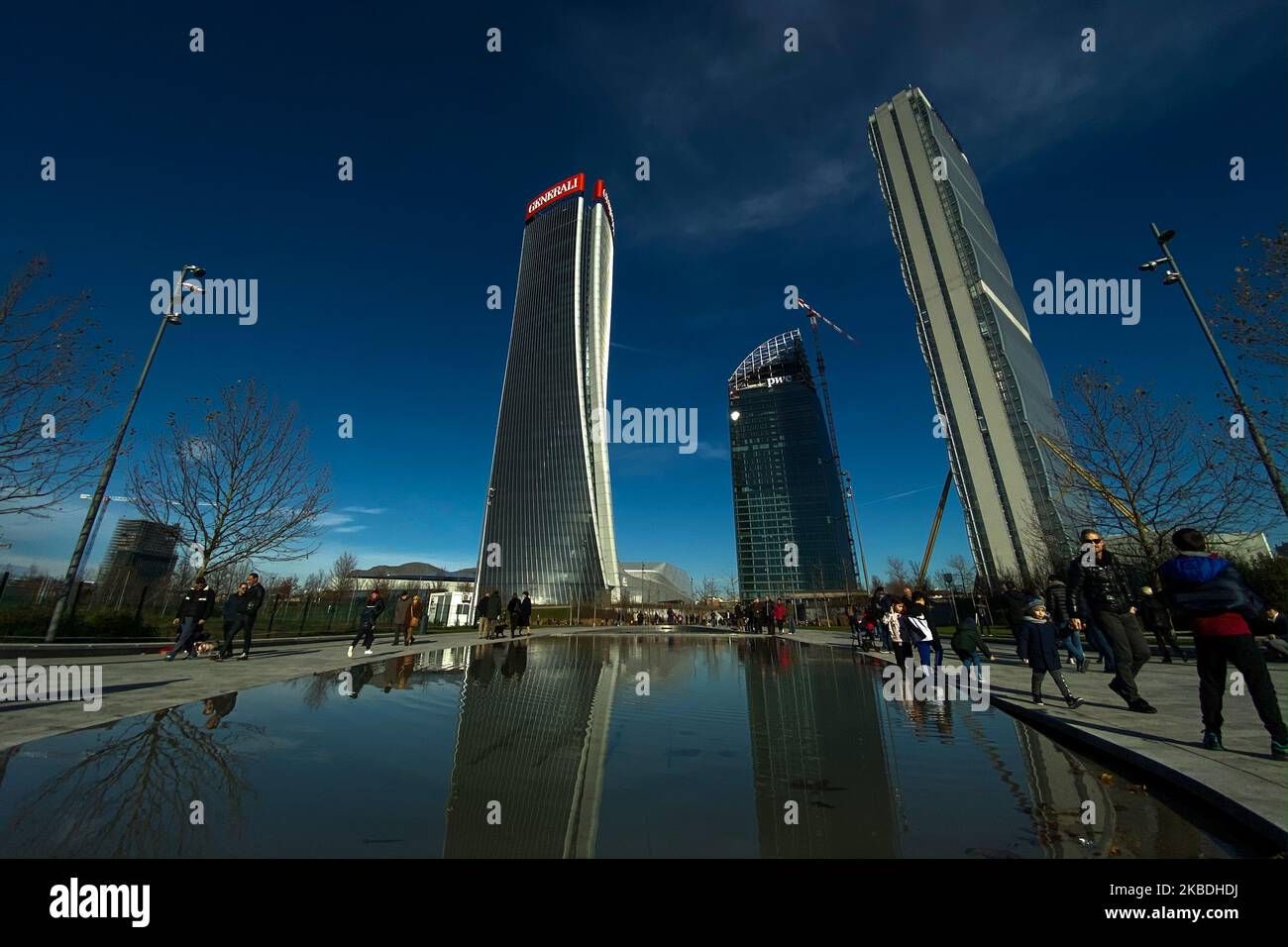 View of the City Life -Tre Torri (Three Towers) area as the sun shines ...