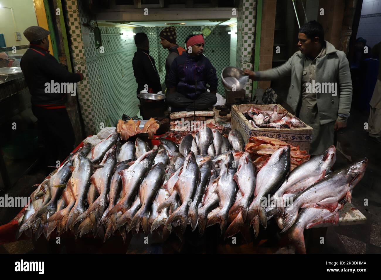 Different varieties of fishes for sale outside Jama Masjid in the old ...