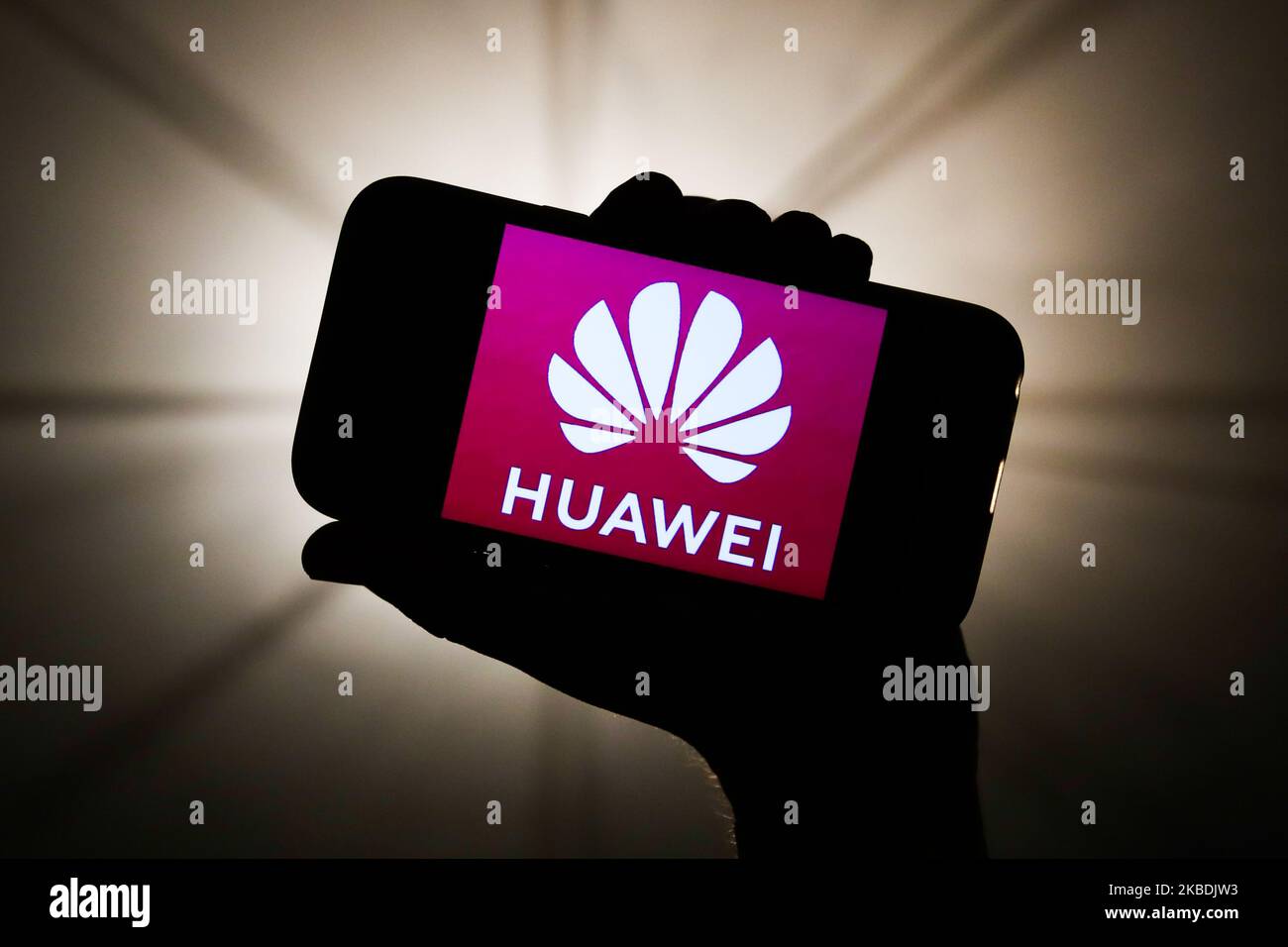 The huawei logo is displayed on a smartphone screen hi-res stock ...