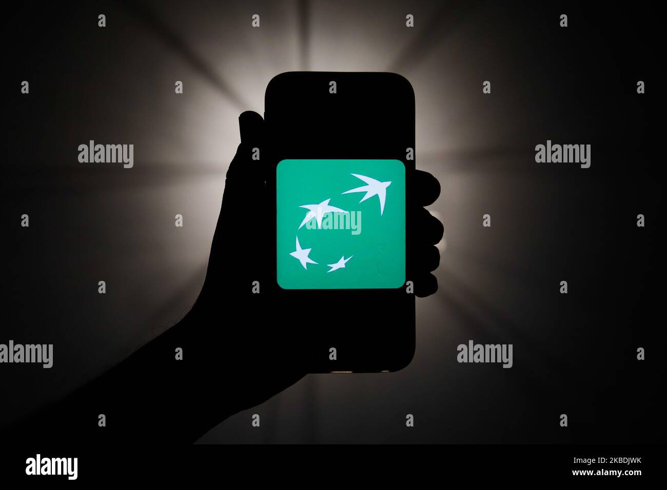 BNP Paribas logo is seen displayed on a phone screen in this ...