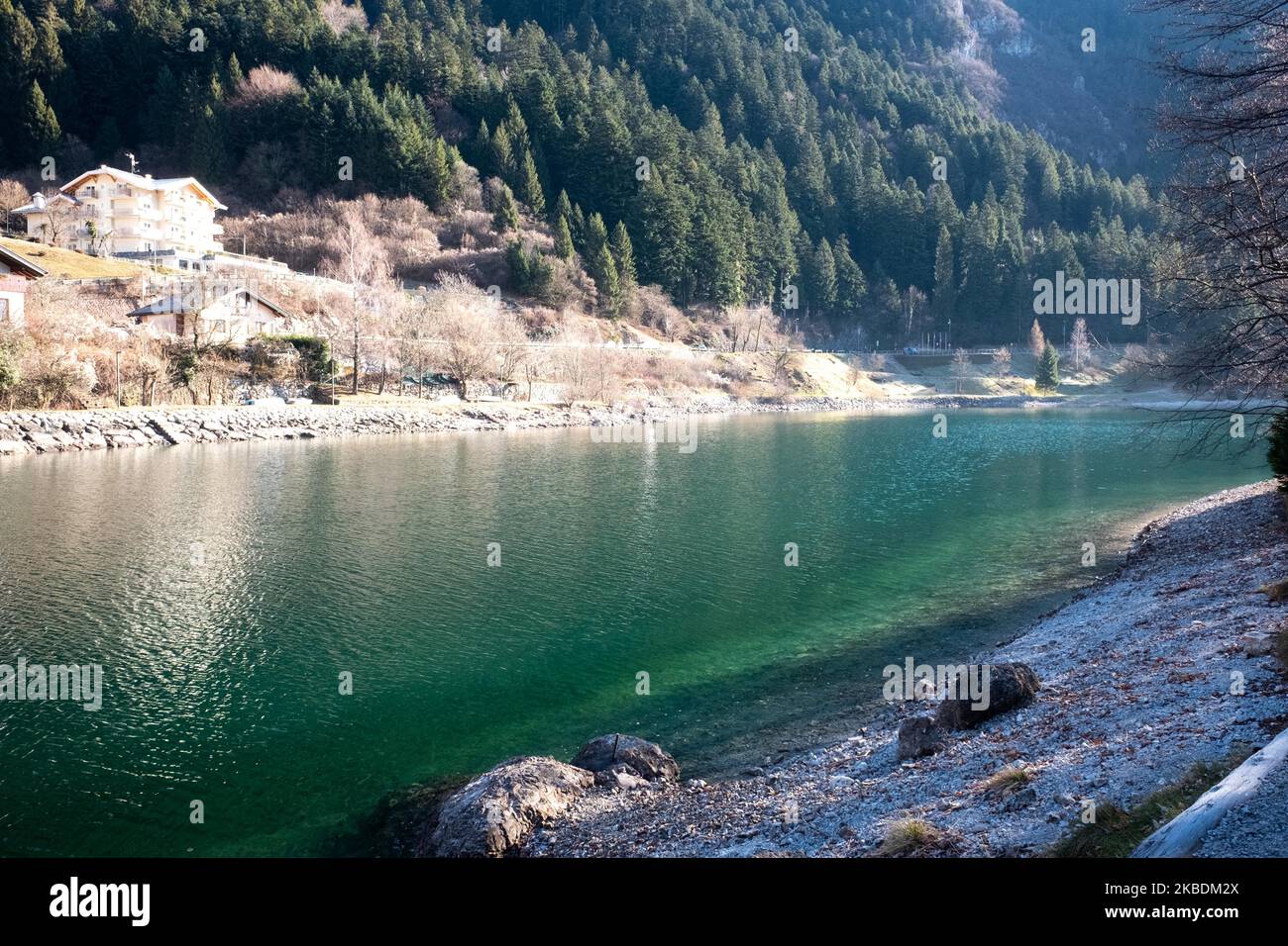 General view of Molveno Lake in Trentino Alto Adige, Italy, on December ...