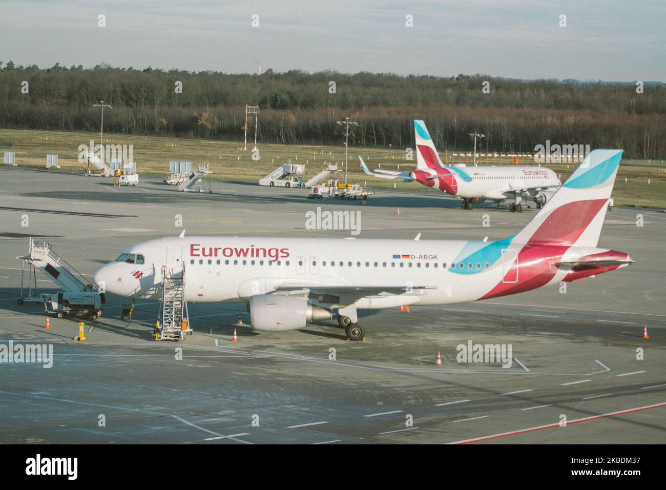 Eurowings airplanes park at waiting position at the Cologne Bonn ...
