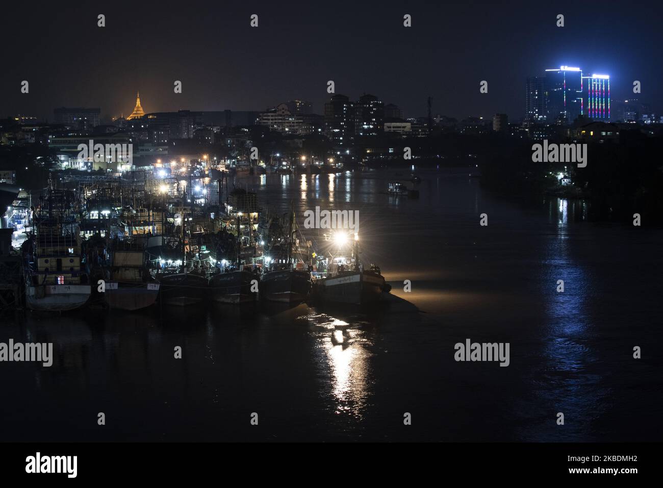 The night view of Yangon city during the last day of the year in Yangon ...