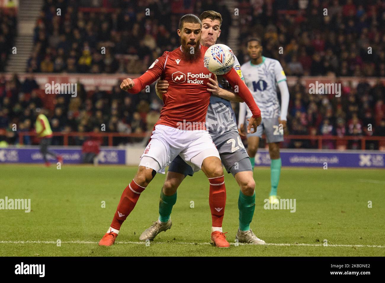 Lewis Grabban (7) of Nottingham Forest shields the ball from Darragh ...