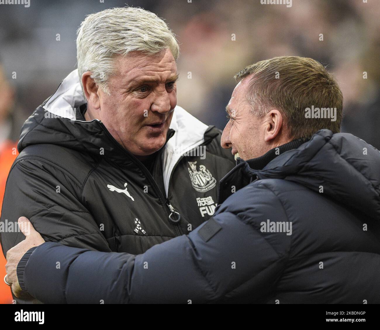 Steve Bruce, manager of Newcastle United and Brendan Rogers, manager of ...