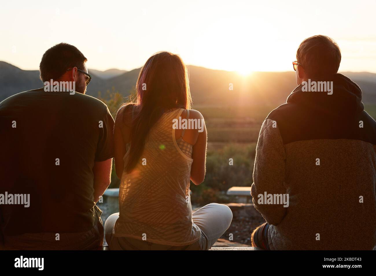 Embracing the beautiful silence of nature. young people spending the ...