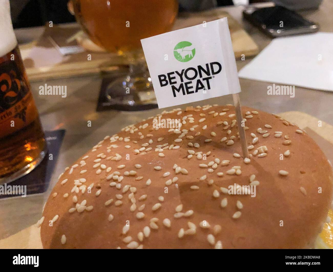 Beyond Meat hamburger is seen in a pub in Milan, Italy, on January 04 ...