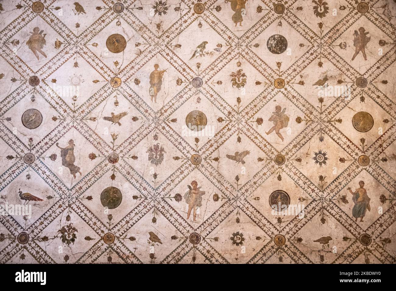 A historic fresco from the Roman era on display in the Naples National ...