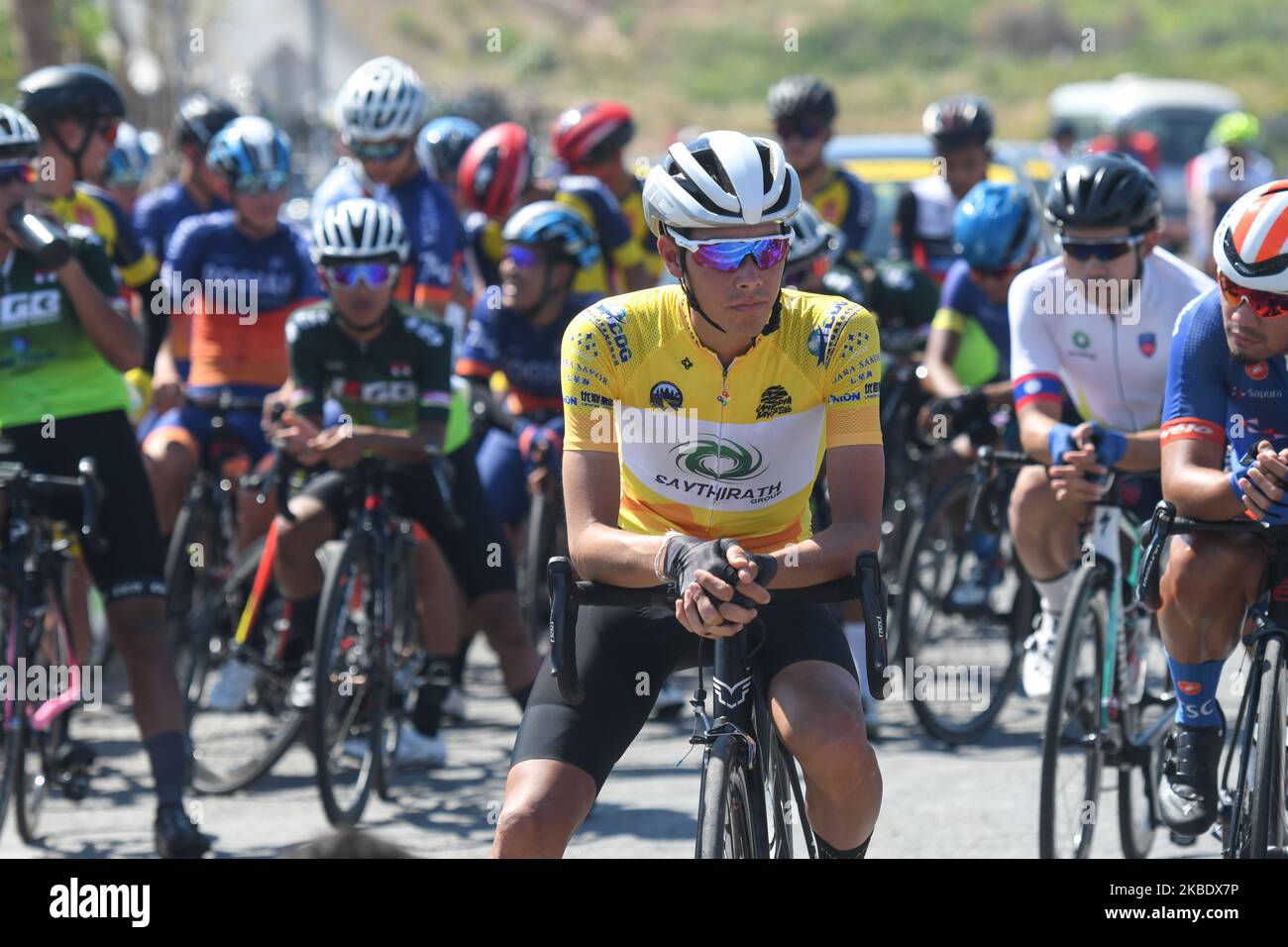 The race leader, Ariya Phounsavath of Laos national team, at the start ...