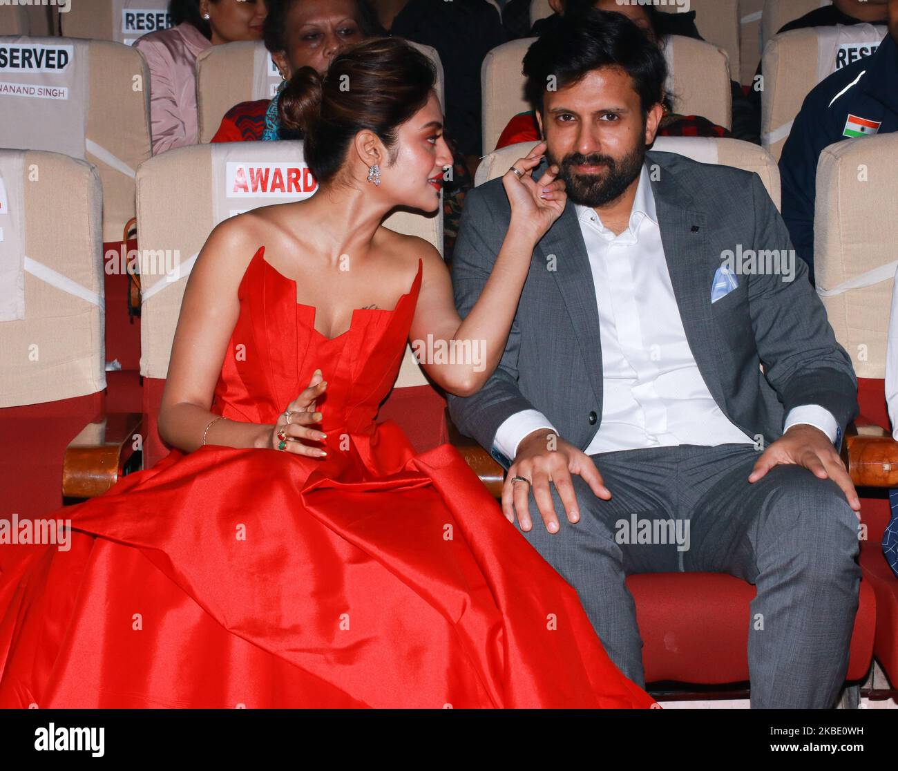 Indian Actress and Member of Parliament (MP) Nusrat Jahan along his husband businessman Nikhil ...