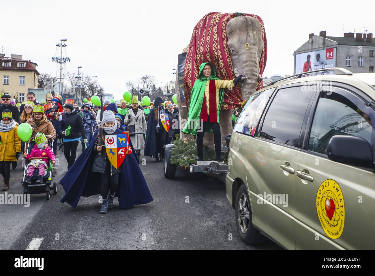 A man dressed as magus Balthazar rides an elephant during celebration ...