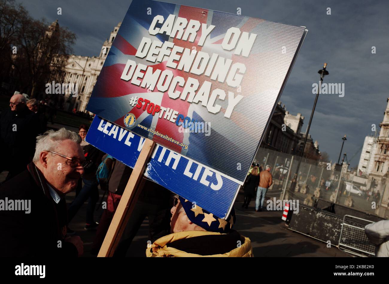 An Anti Brexit Activist Demonstrates Outside The Houses Of Parliament