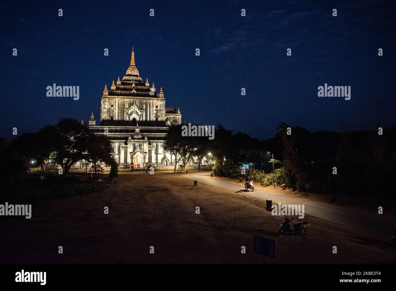 The general view of That Byin Nyu temple at night in Bagan, Myanmar on ...