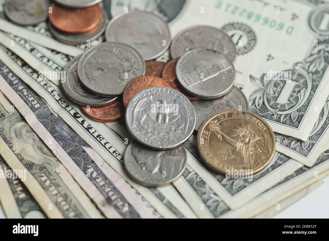 Photo Illustration of American money, USD currency, dollars and cents ...