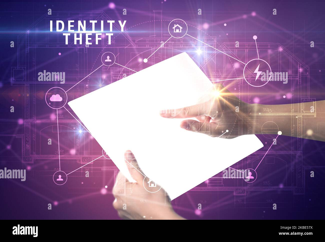 Holding futuristic tablet, security concept Stock Photo - Alamy