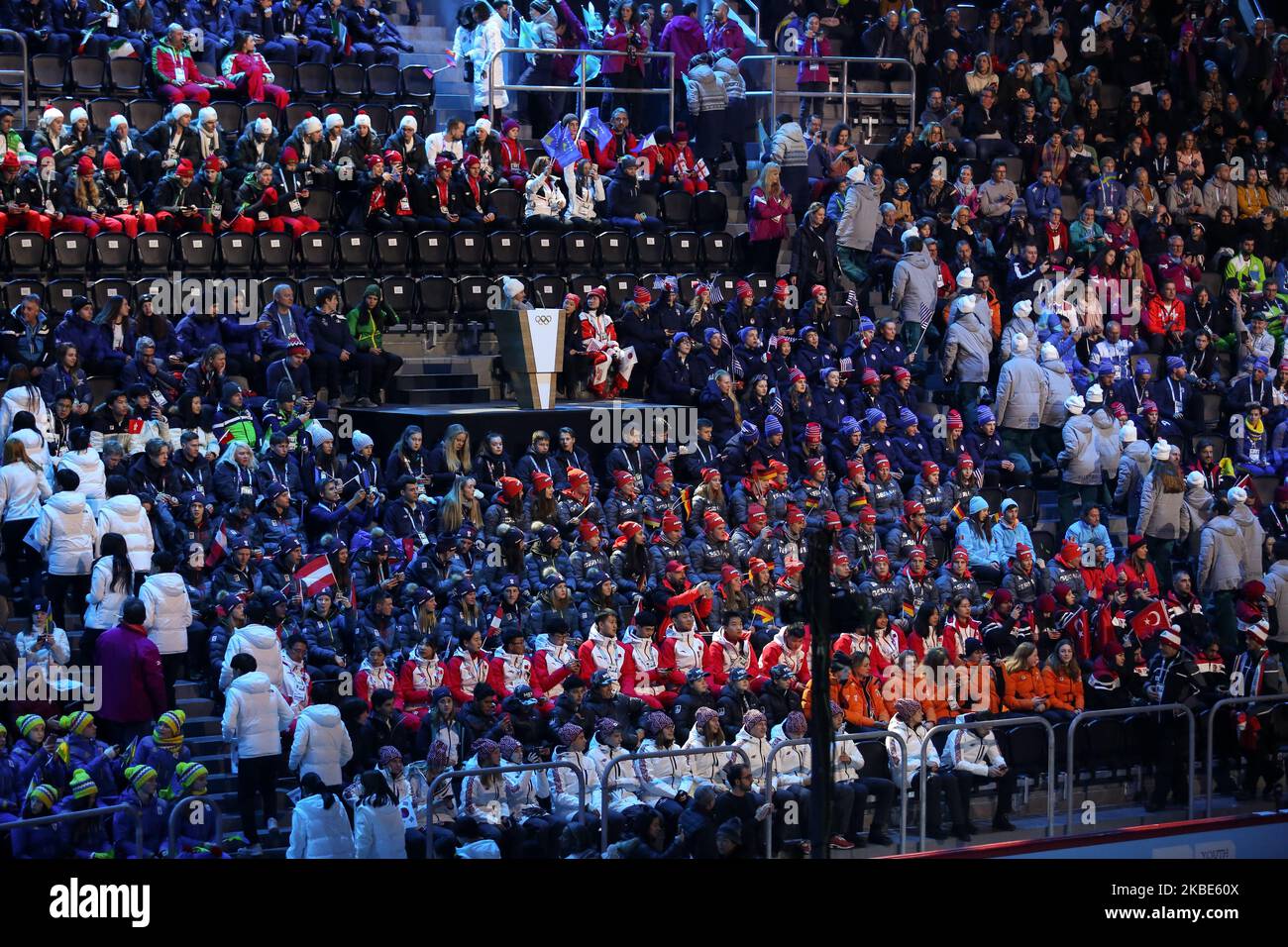 Athletes cheer during Opening ceremony of Winter Youth Olympic Games ...