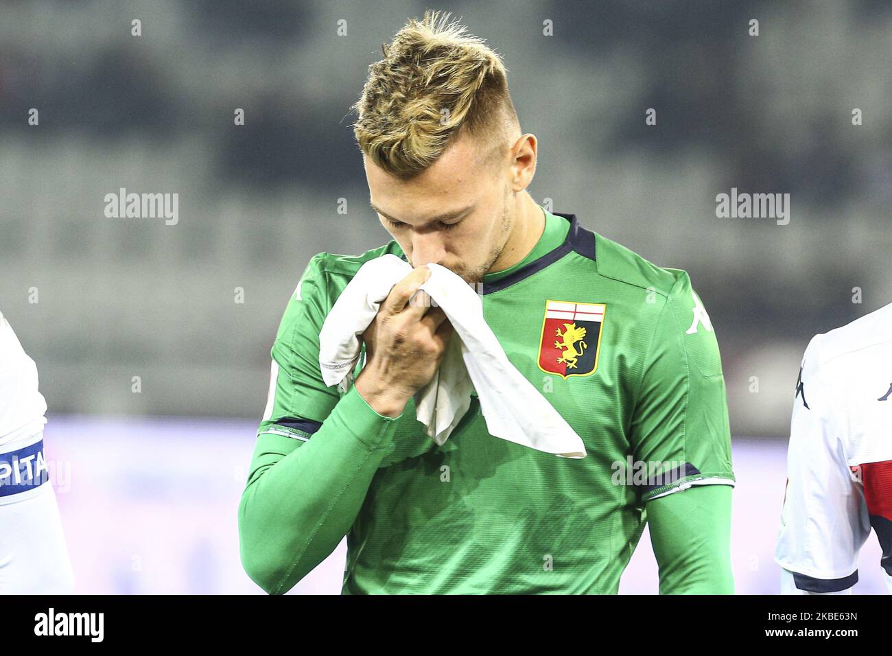 Ionut Radu of Genoa CFC kisses a shirt dedicated to his sister Ema, who ...