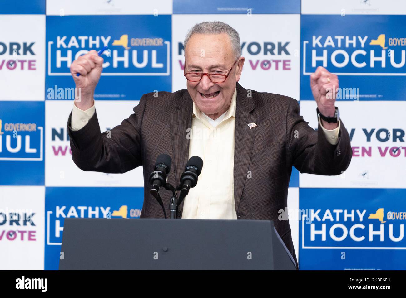 New York, US, November 3, 2022. Senator Charles Schumer speaks during ...