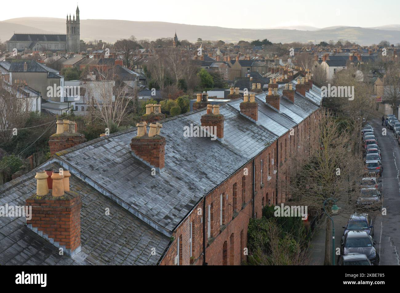 A general view of roofs with chimneys in Dublin Ranelagh area. On ...