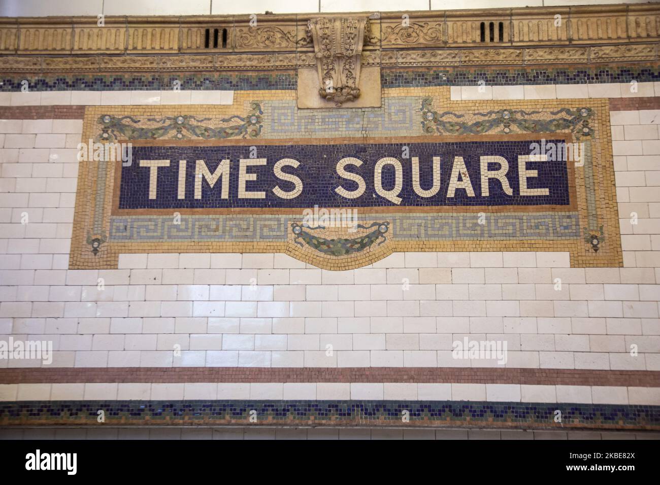 Times Square 42 St subway underground station in NYC with an old ...