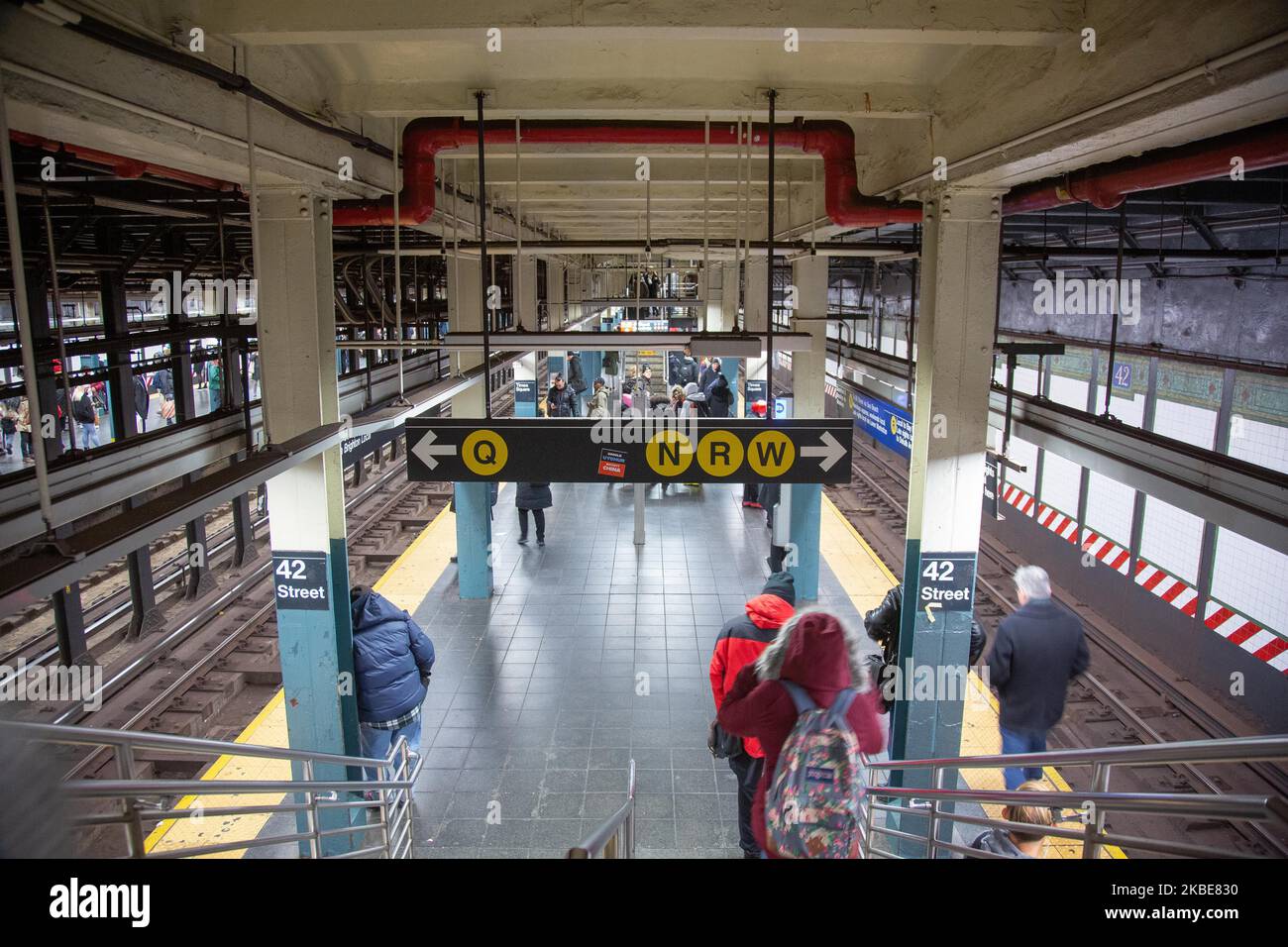 Times Square 42 St subway underground station in NYC with an old ...