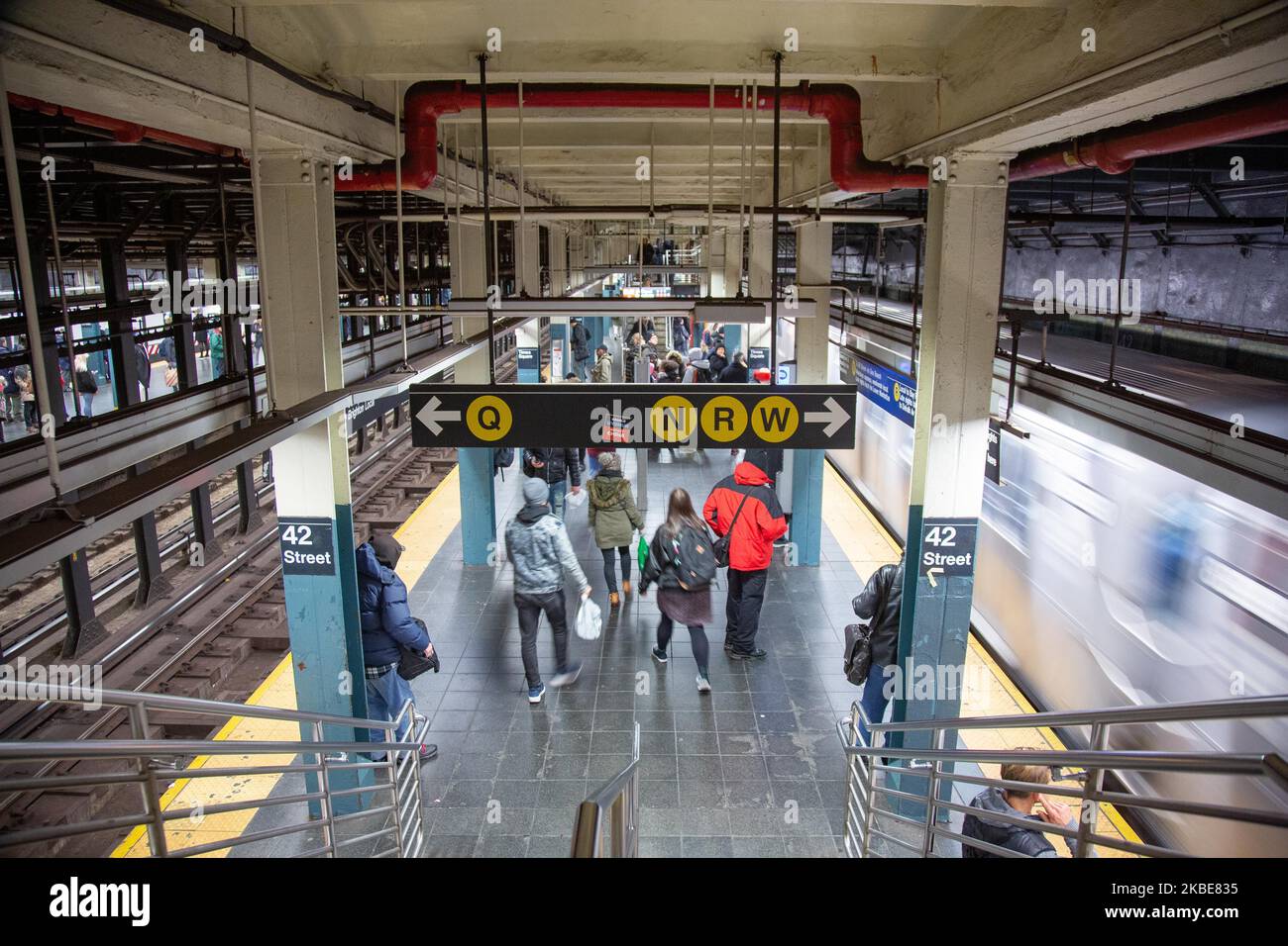Times Square 42 St subway underground station in NYC with an old ...