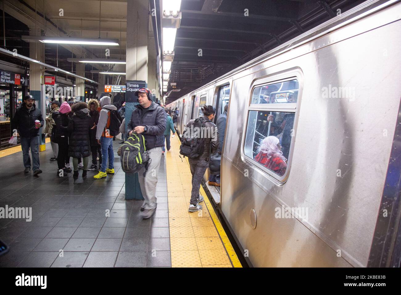 Times Square 42 St subway underground station in NYC with an old ...