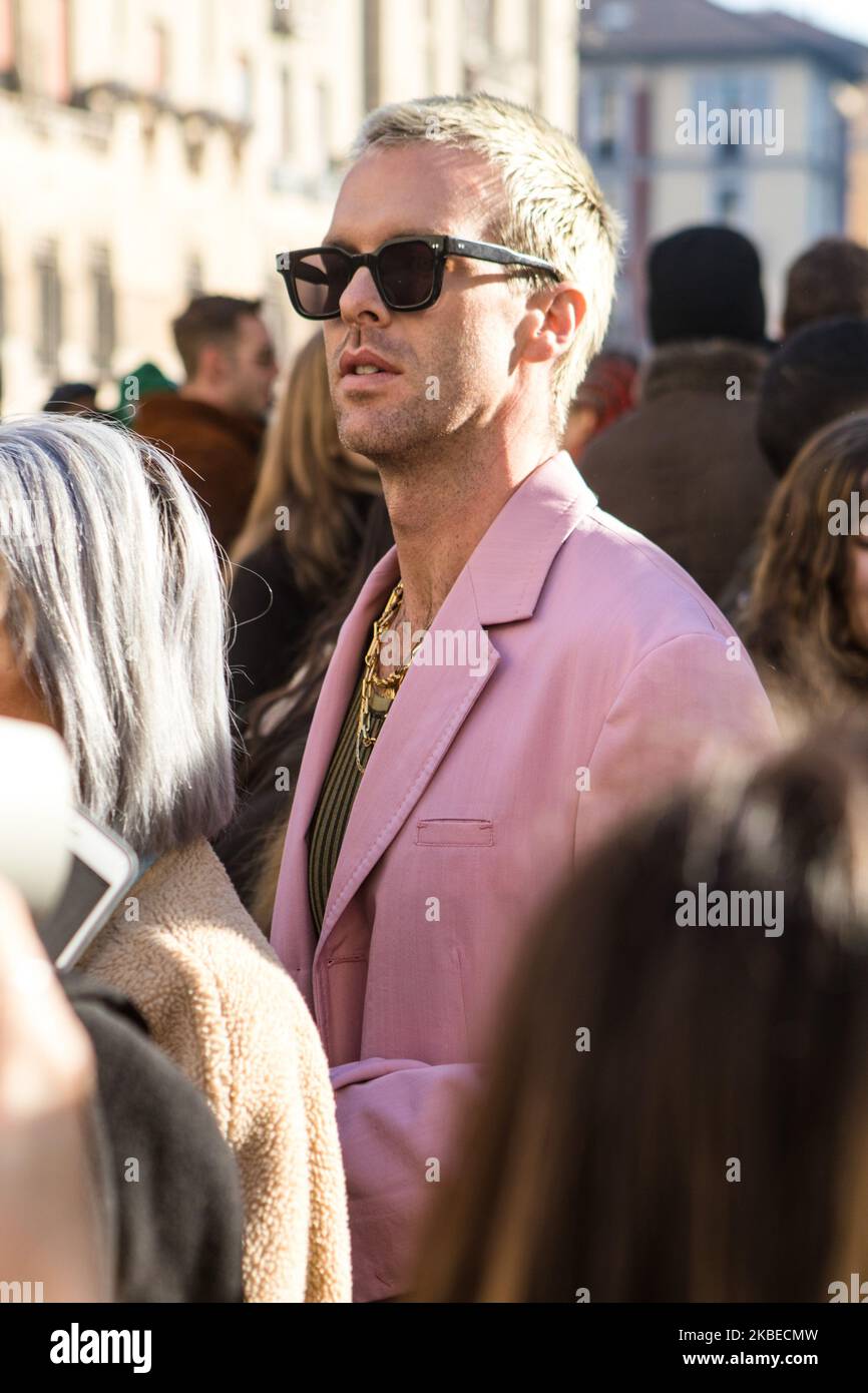 Chris Burt-Allan arrives at Salvatore Ferragamo fashion show during the ...