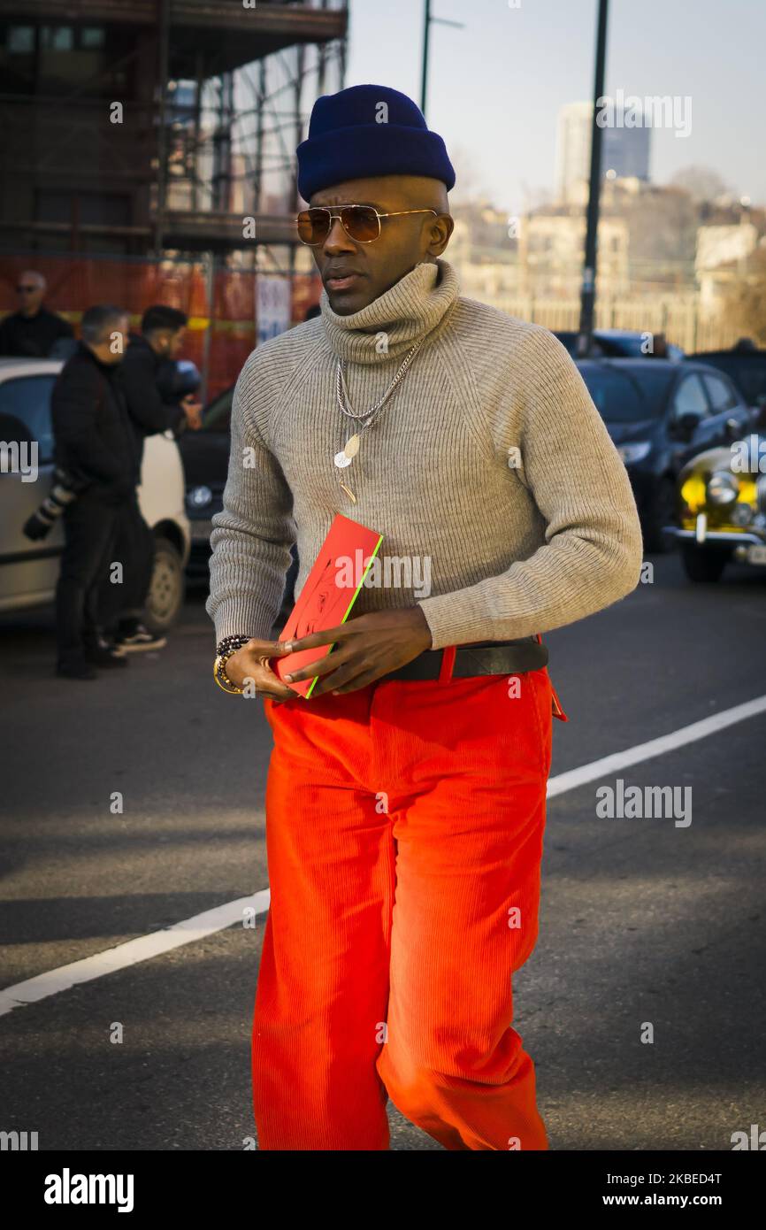 Guest arrives during the Milan Men's Fashion Week Fall/Winter 2020/ ...