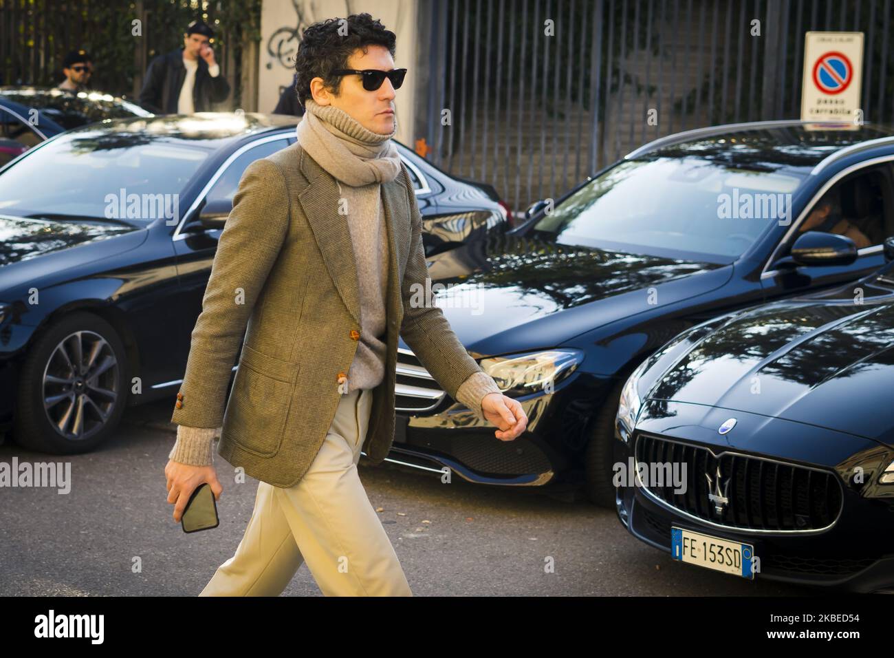 Guest arrives during the Milan Men's Fashion Week Fall/Winter 2020/ ...