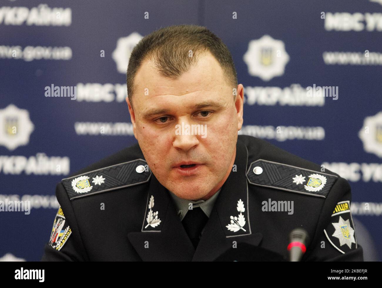 Ukraine's National Police Chief Ihor Klimenko speaks during a press ...