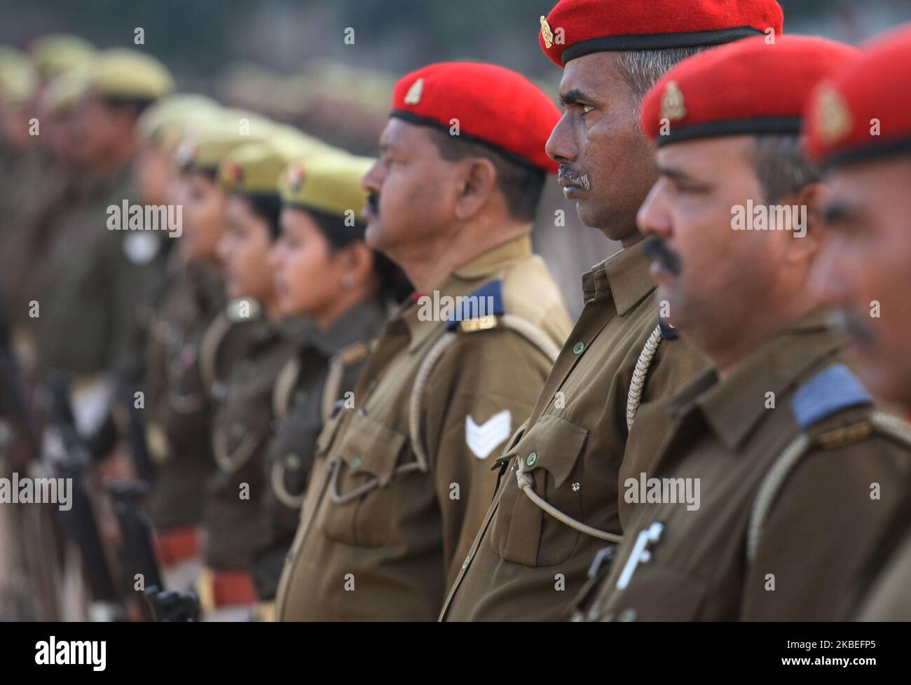 Personnel of Uttar Pradesh Police rehearse for the parade ahead of ...