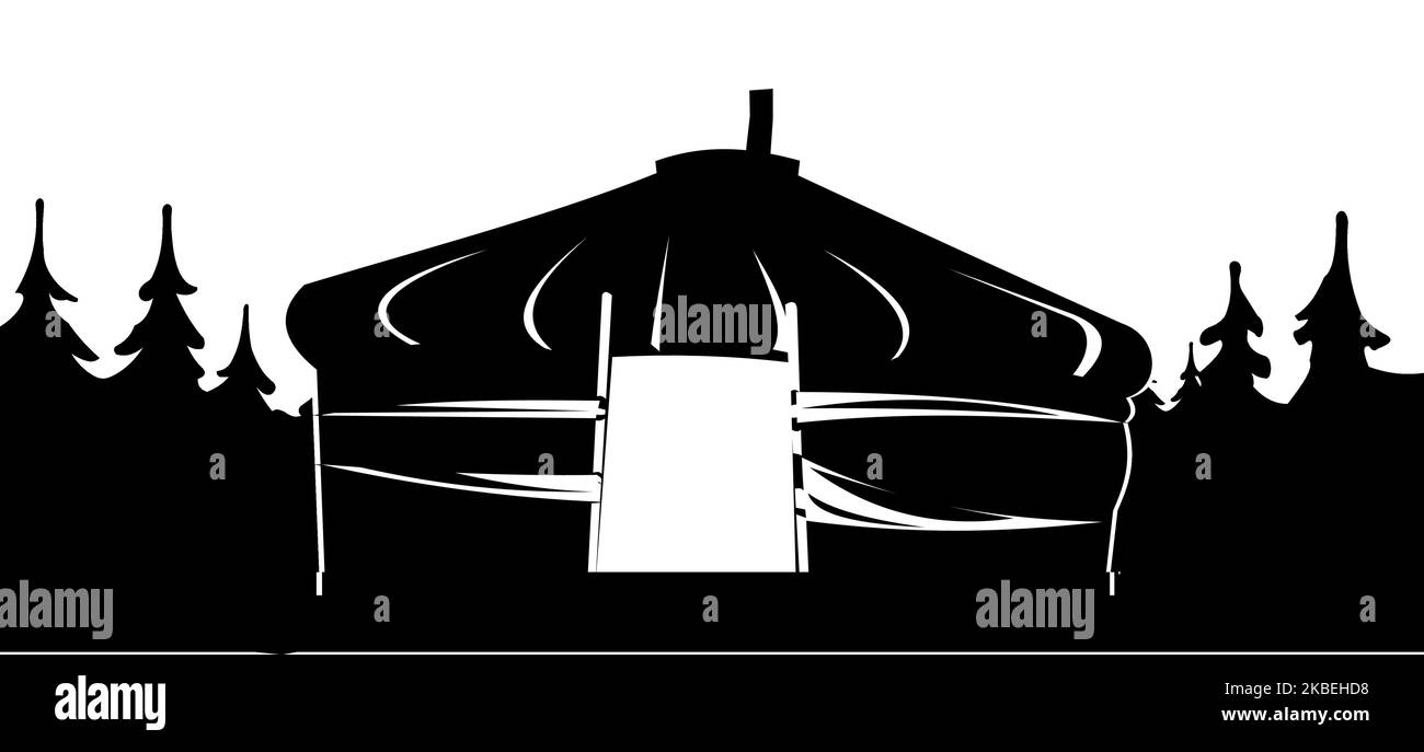 Yurt in tundra. Silhouette design. Dwelling of northern nomadic peoples ...