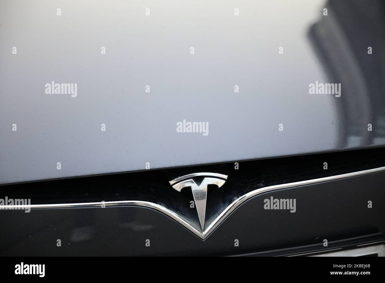 A logo of Tesla Electronic Vehicle is seen on Stuttgart, Germany on ...
