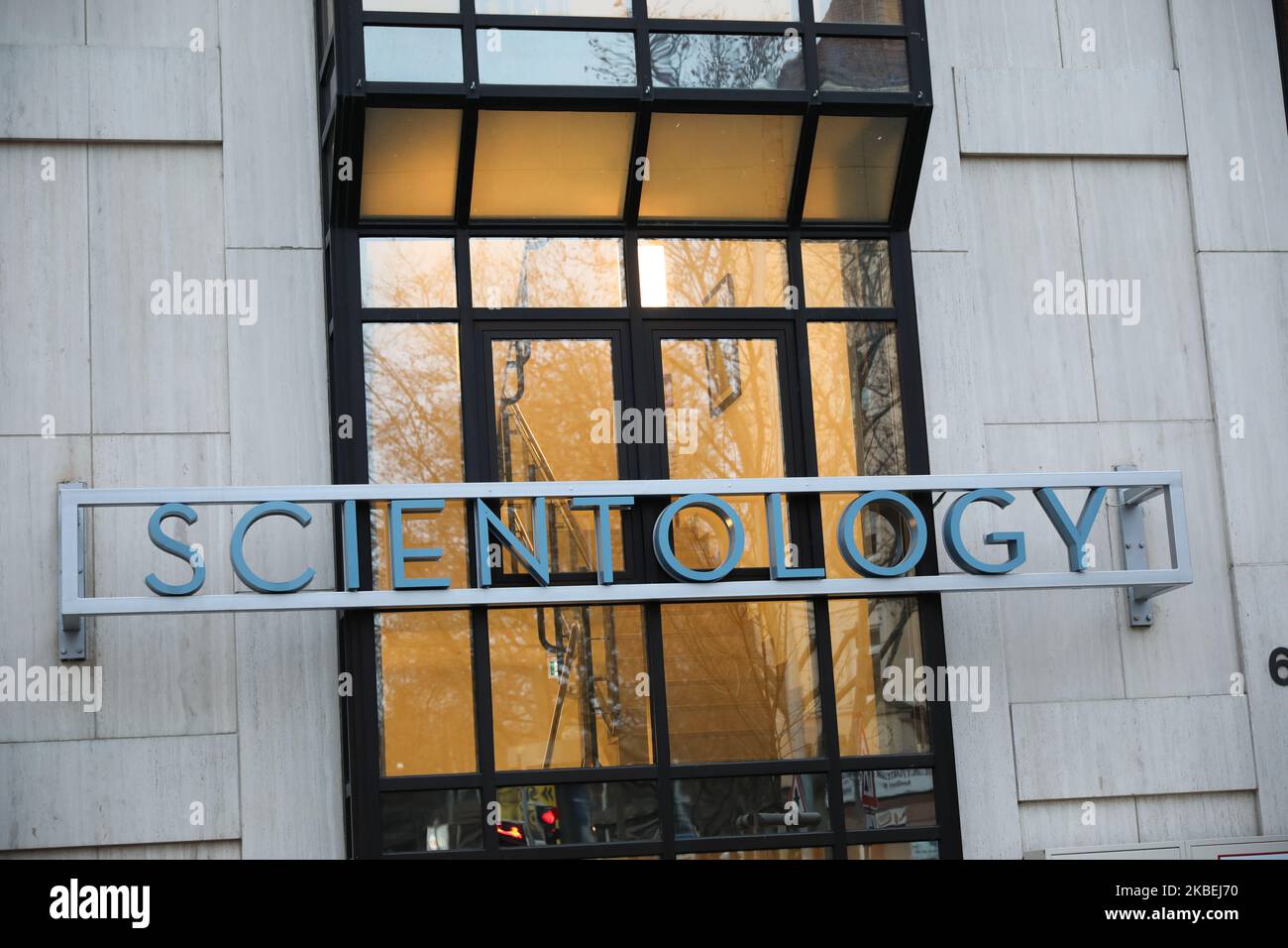 A logo of Scientology Religious organisation is seen in Stuttgart ...